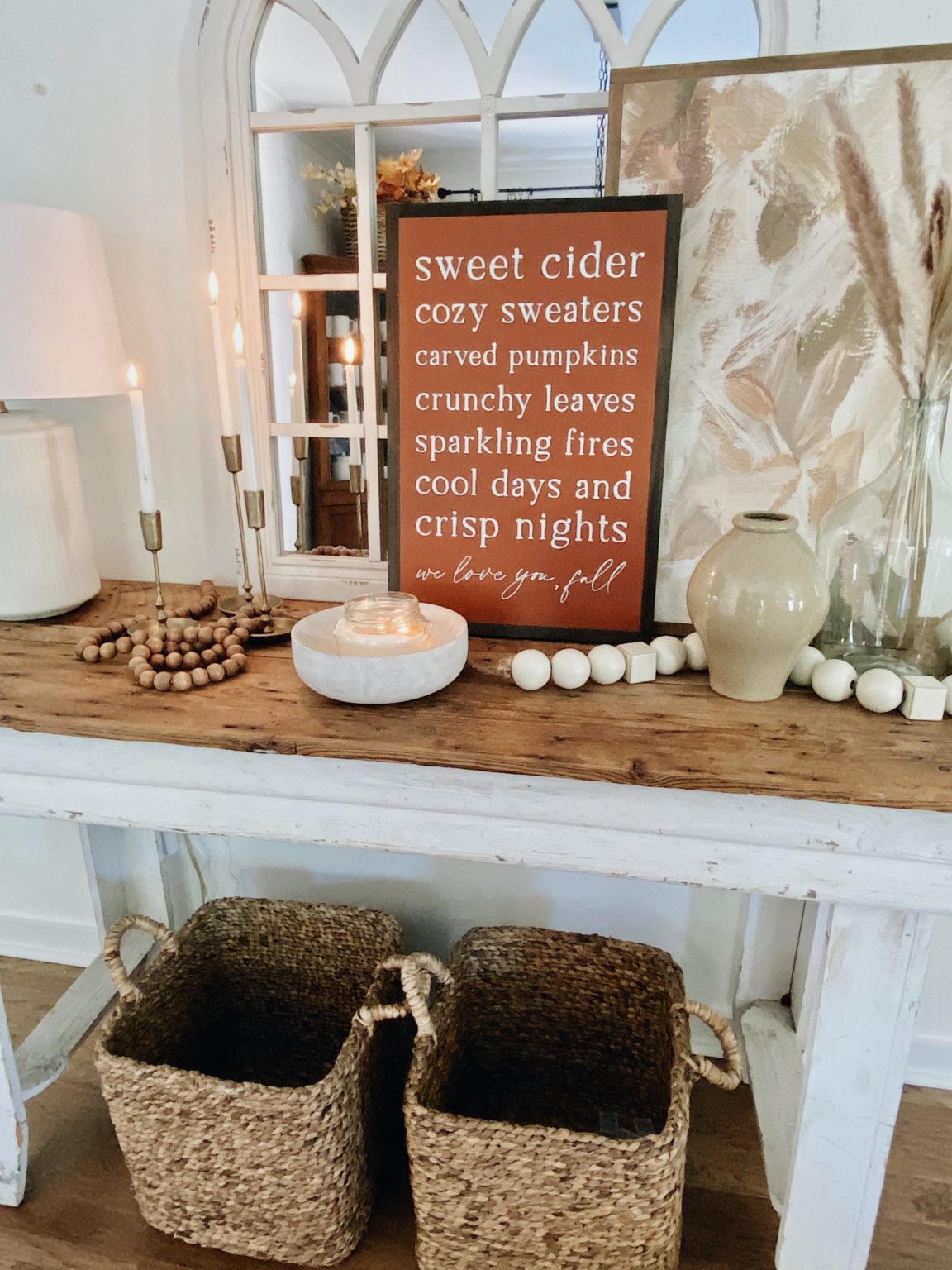 5 Cozy Farmhouse Console Table Decor Ideas for Fall | She Gave It A Go